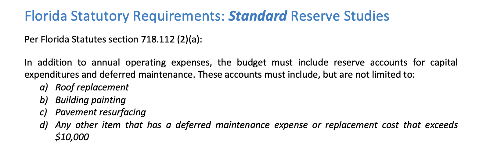 Full/Standard Reserve Study | Reserve Study - Florida Reserve Studies